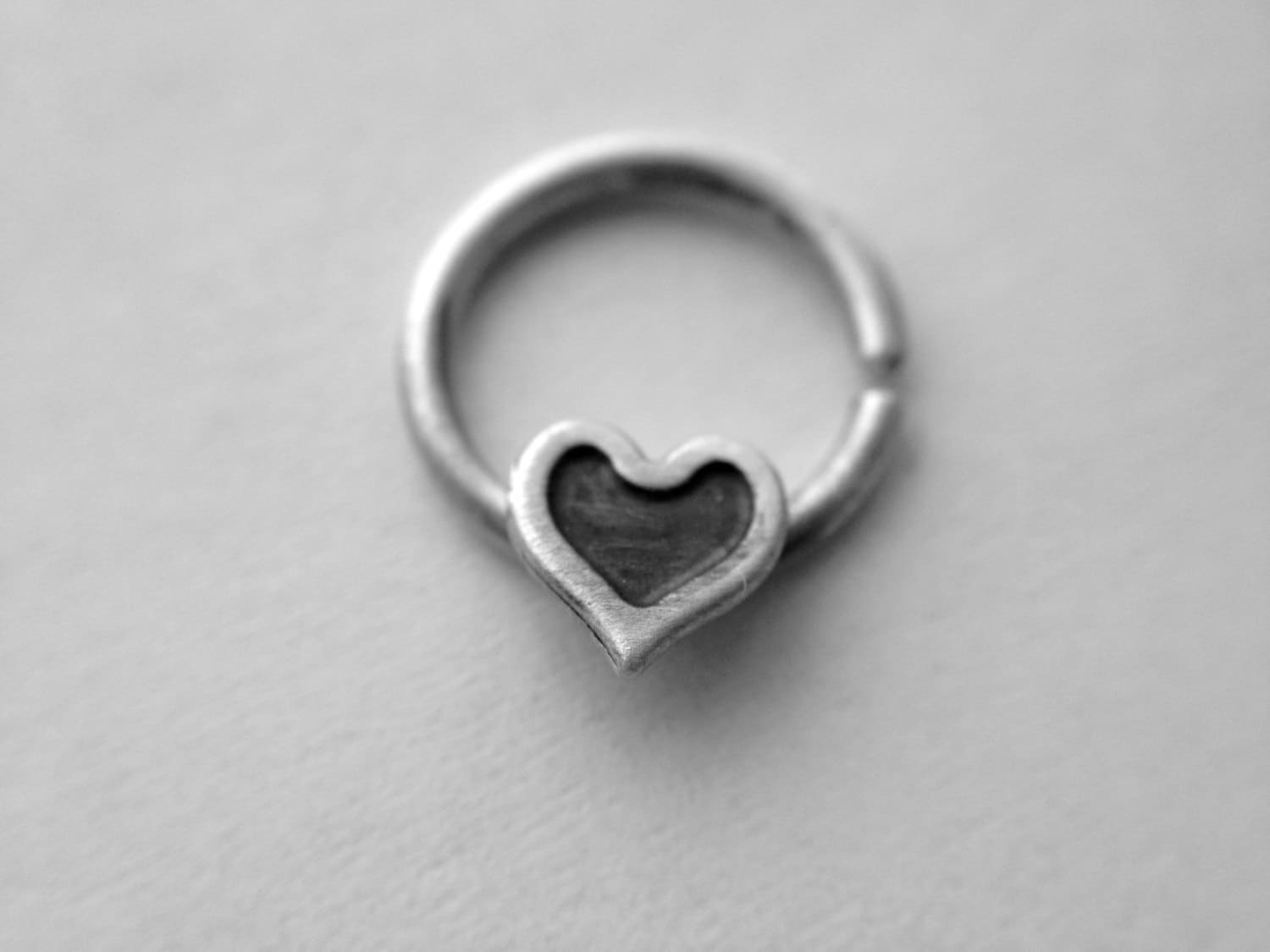 Heart Septum Ring ~ Satin Finish Sterling Silver ~ Heart Charm Nose ...