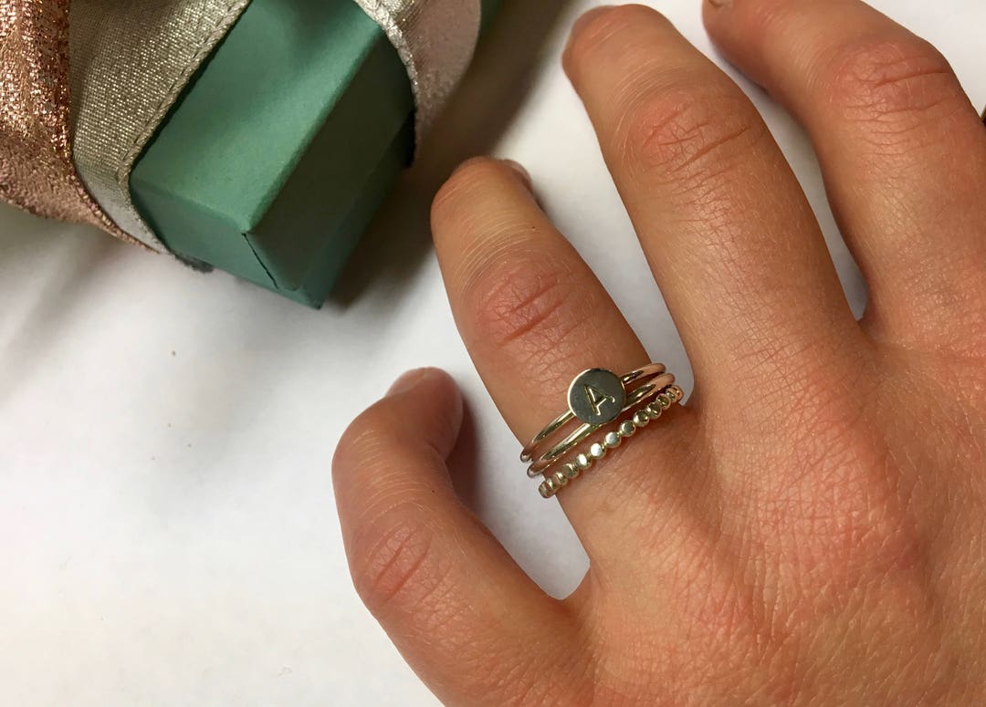 Initial Stacking Ring ~ Dainty Stacker ~ Mothers Ring ~ Personalized ...
