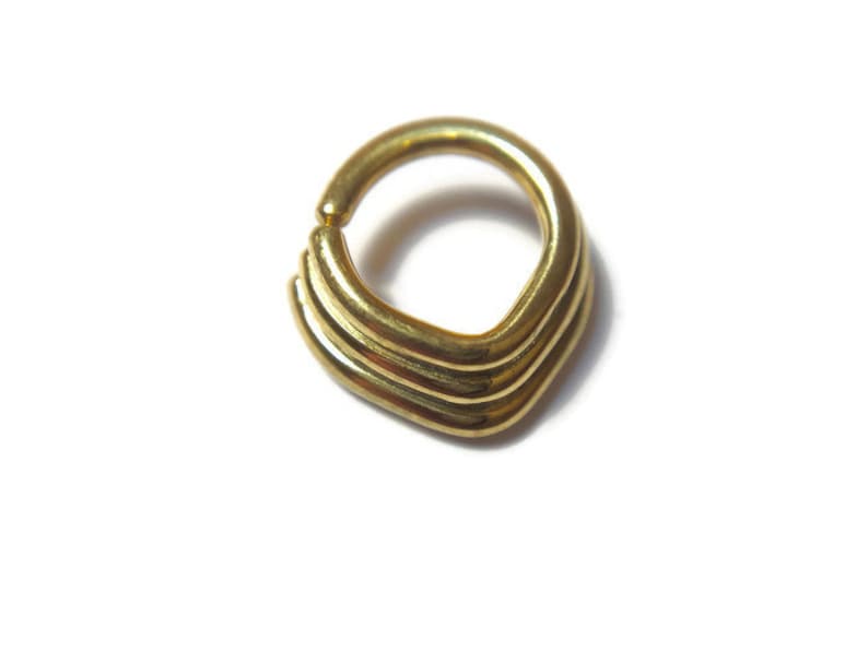 Gold Layered Chevron Septum Ring - Triangle Stacked Nose Hoop ~ Triple ...
