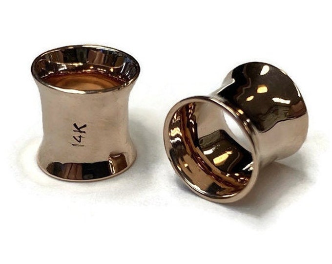 Solid 14 Karat Rose Gold Simple Gauges Tube Earrings ~ Hypoallergenic ...