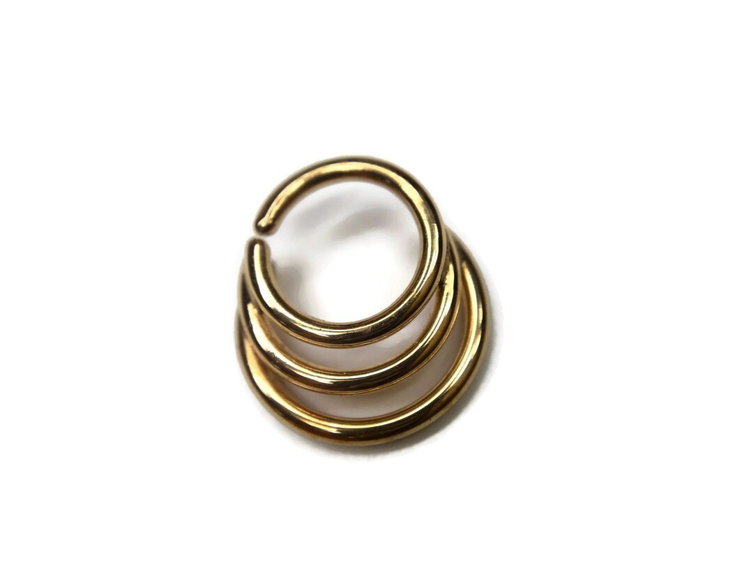 Gold Triple Hoop Septum Ring ~ 3 Ring 1 Piercing ~ Yellow Gold Dipped ...
