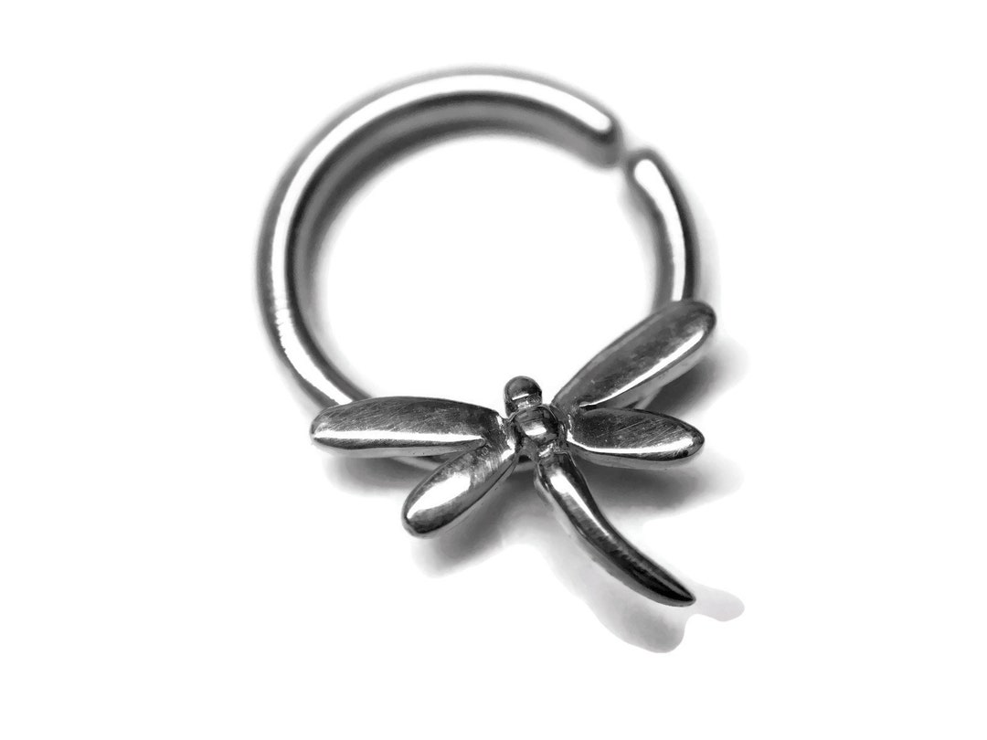 Dragonfly Septum Ring ~ Solid Sterling Silver Nickel-free ~ Insect Body ...