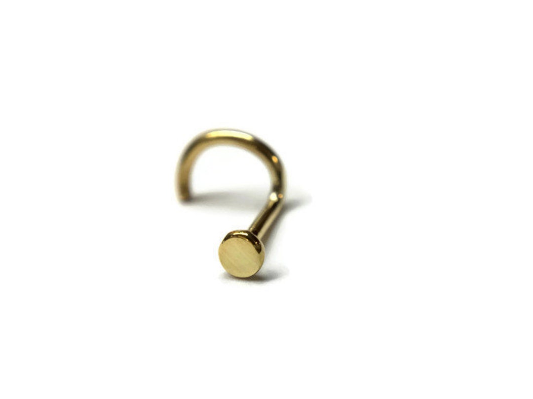 Solid 14 Karat Yellow Gold Disc Nose Stud ~ 2mm Flat Nostril Piercing ...