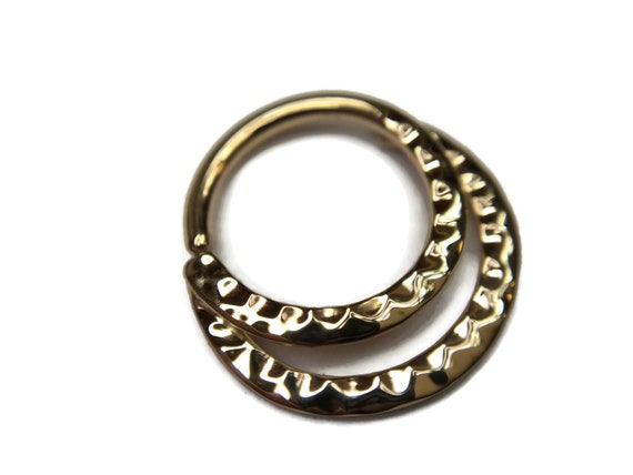 Yellow Gold Double Hammered Septum Ring Two Hoops in One - Etsy