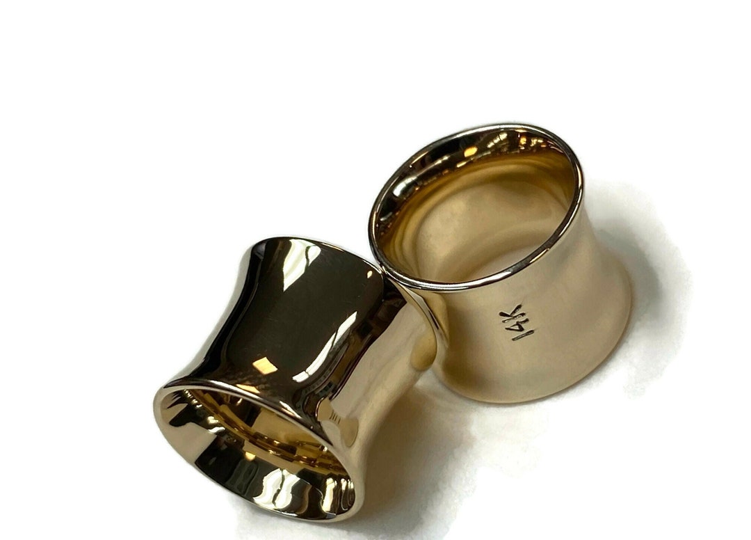 Solid 14 Karat Gold Simple Gauges Tube Earrings ~ Hypoallergenic ...