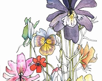 Pen and ink flowers | Etsy