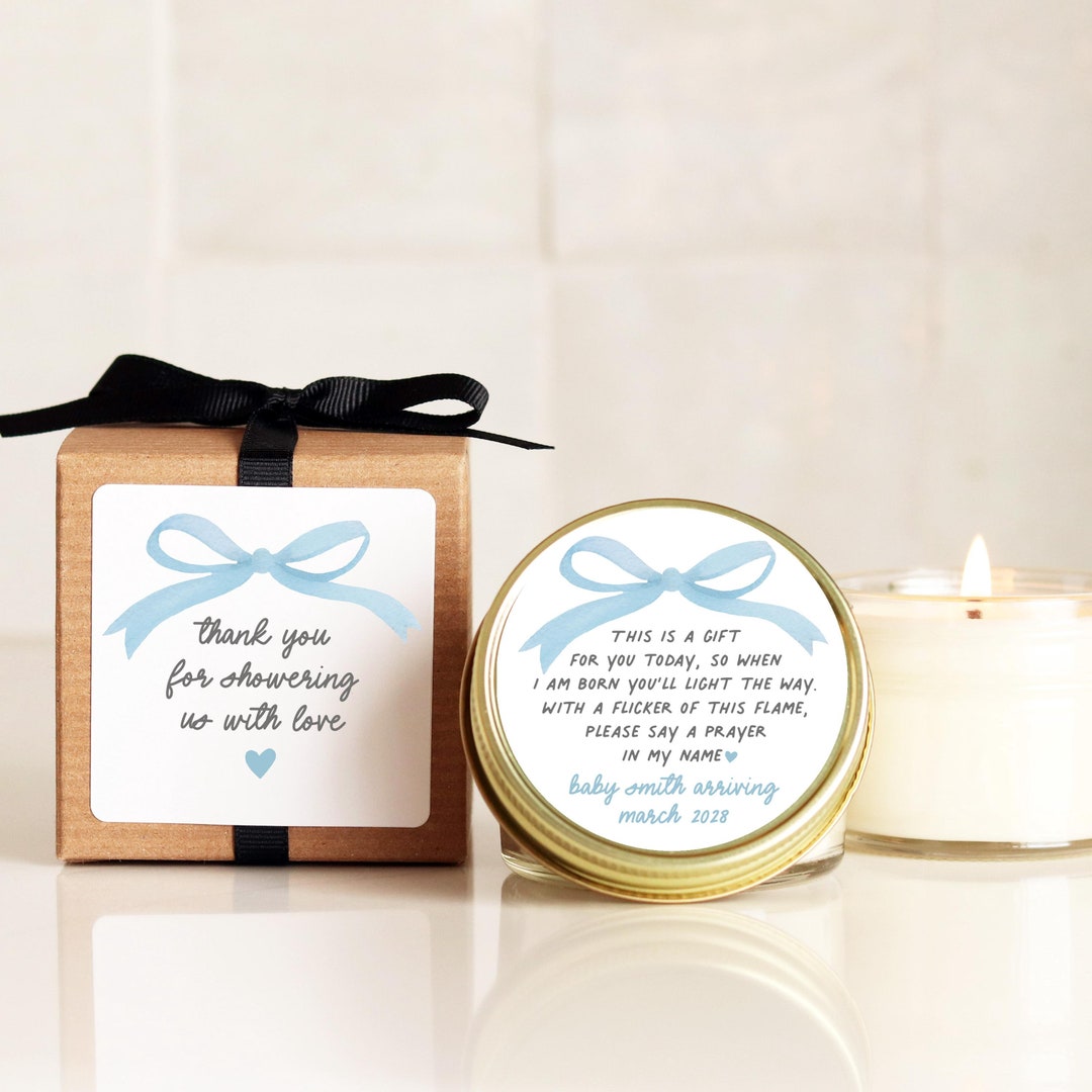 Personalized Prayer Poem Candle: Blue Bow Baby Shower Favors - Etsy