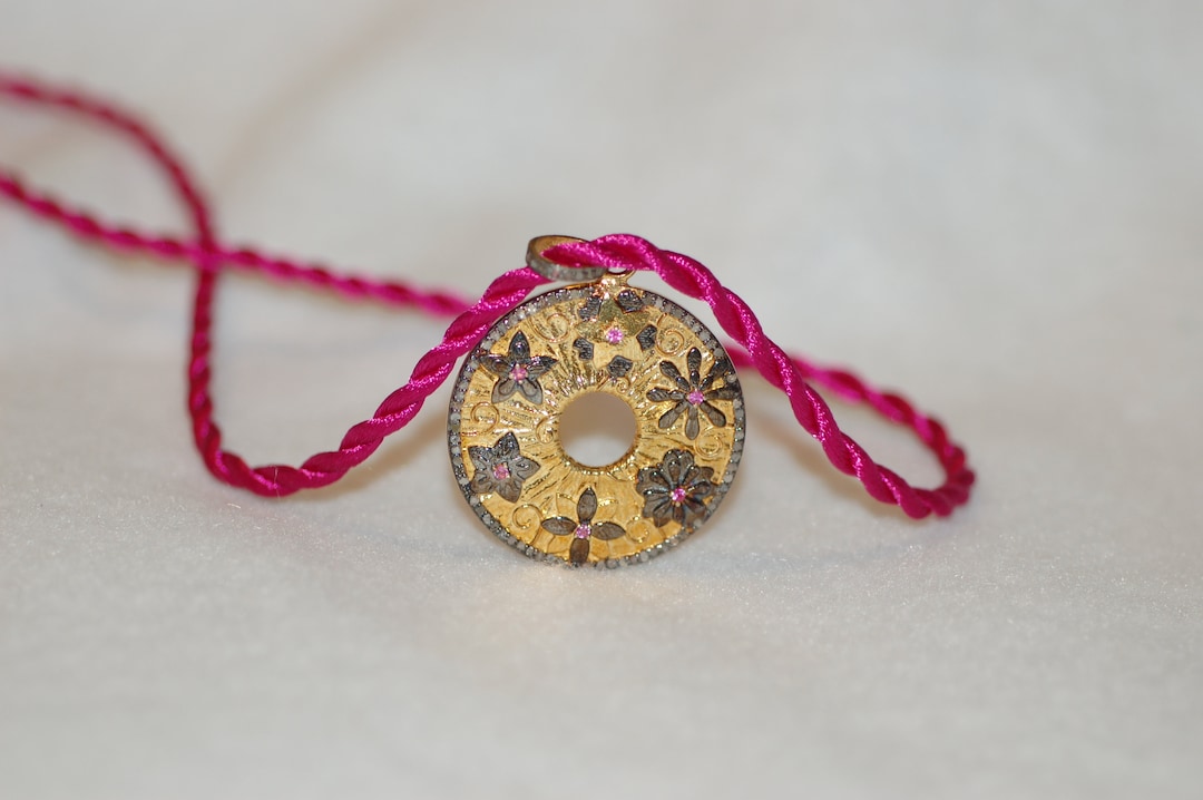 Diamond and Ruby Flowers Disk Pendant - Etsy