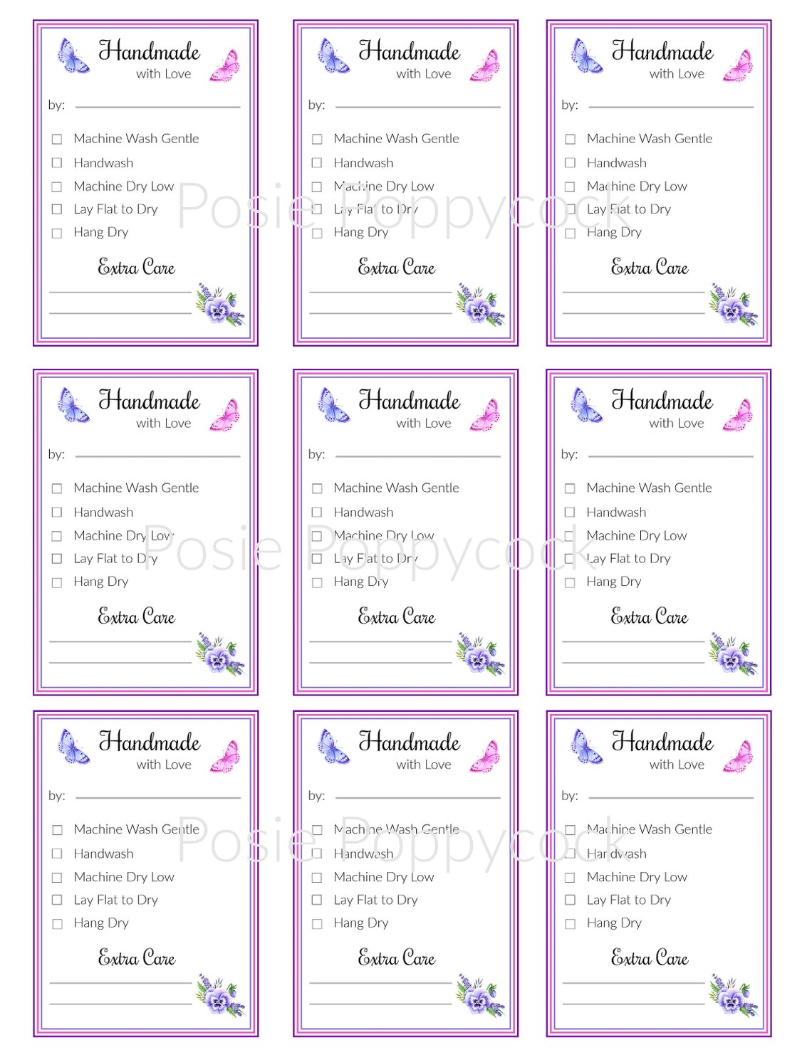 Handmade Care Instruction Tags Crochet Care Instructions Tag Printable ...