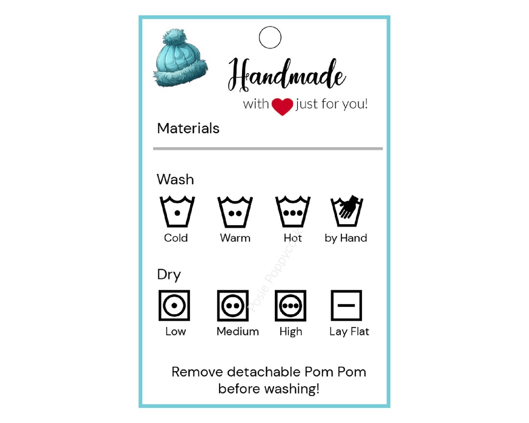 Handmade Care Instruction Tags | Hat Care Instructions Tag | Printable ...