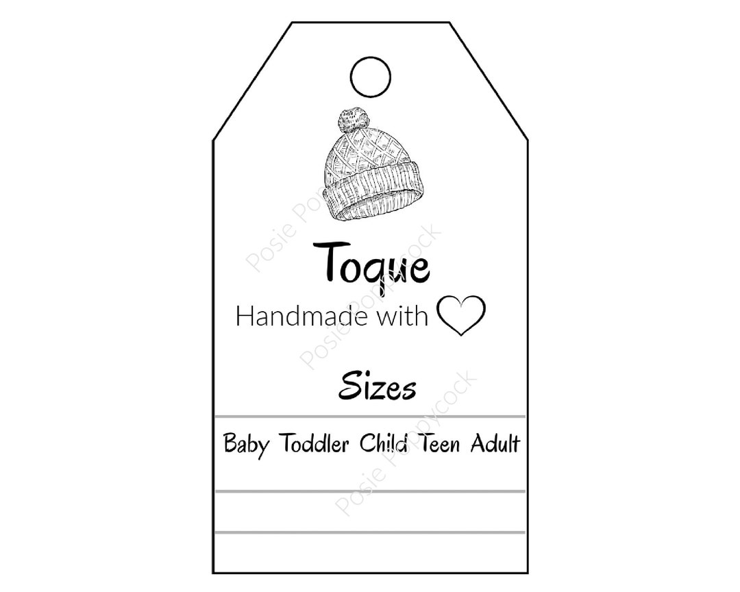 Printable Toque Tags Price Tags Size & Care Tags Winter Hat - Etsy