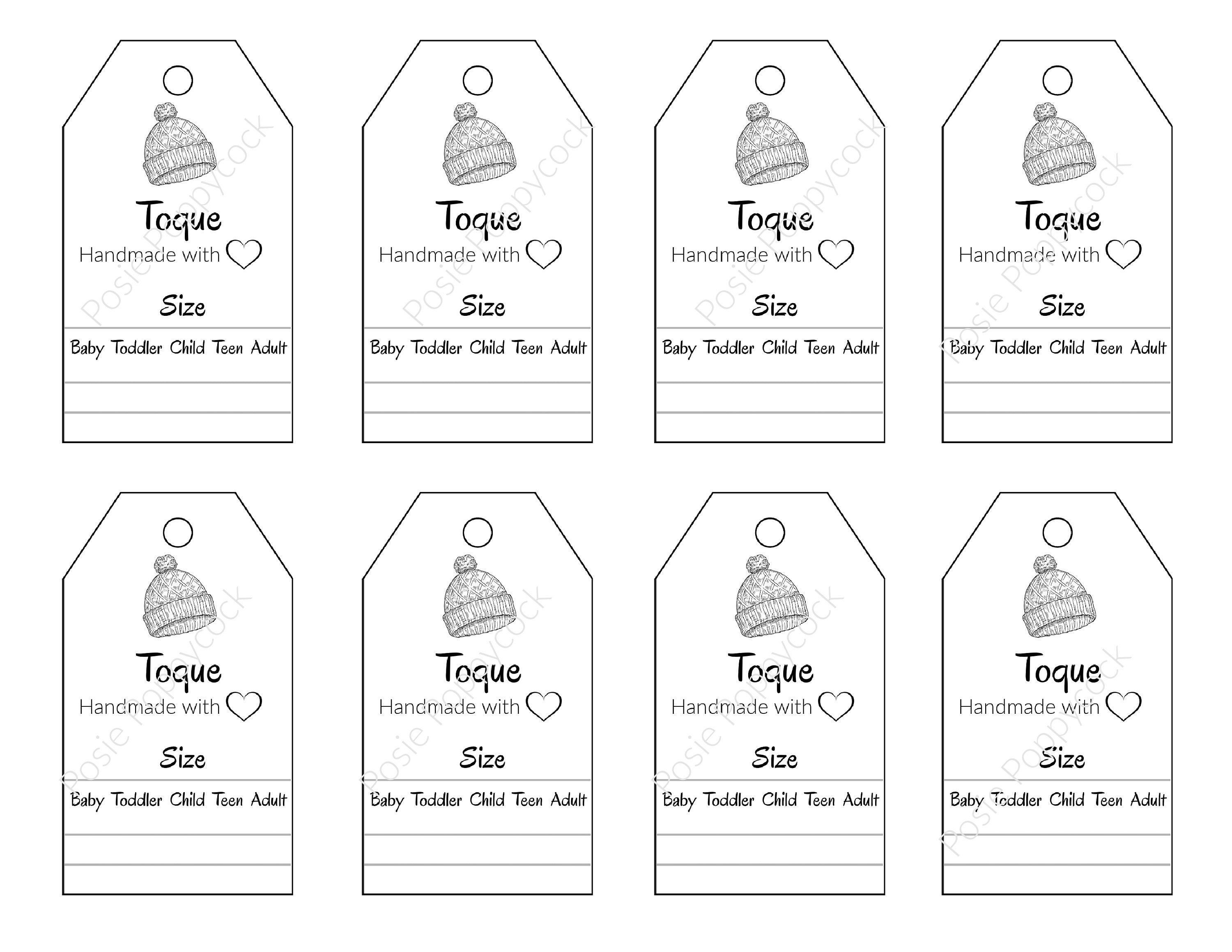Printable Toque Tags, Price Tags, Size & Care Tags, Winter Hat Tags ...