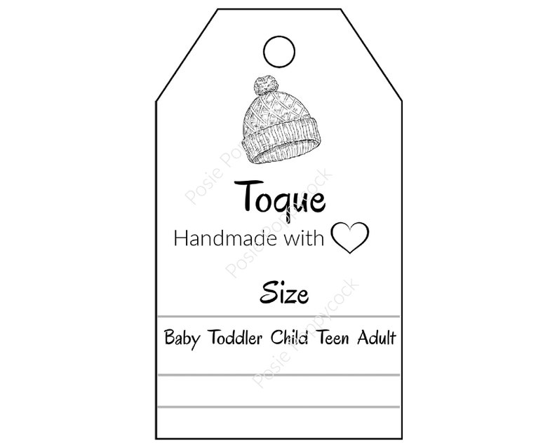Printable Toque Tags, Price Tags, Size & Care Tags, Winter Hat Tags ...