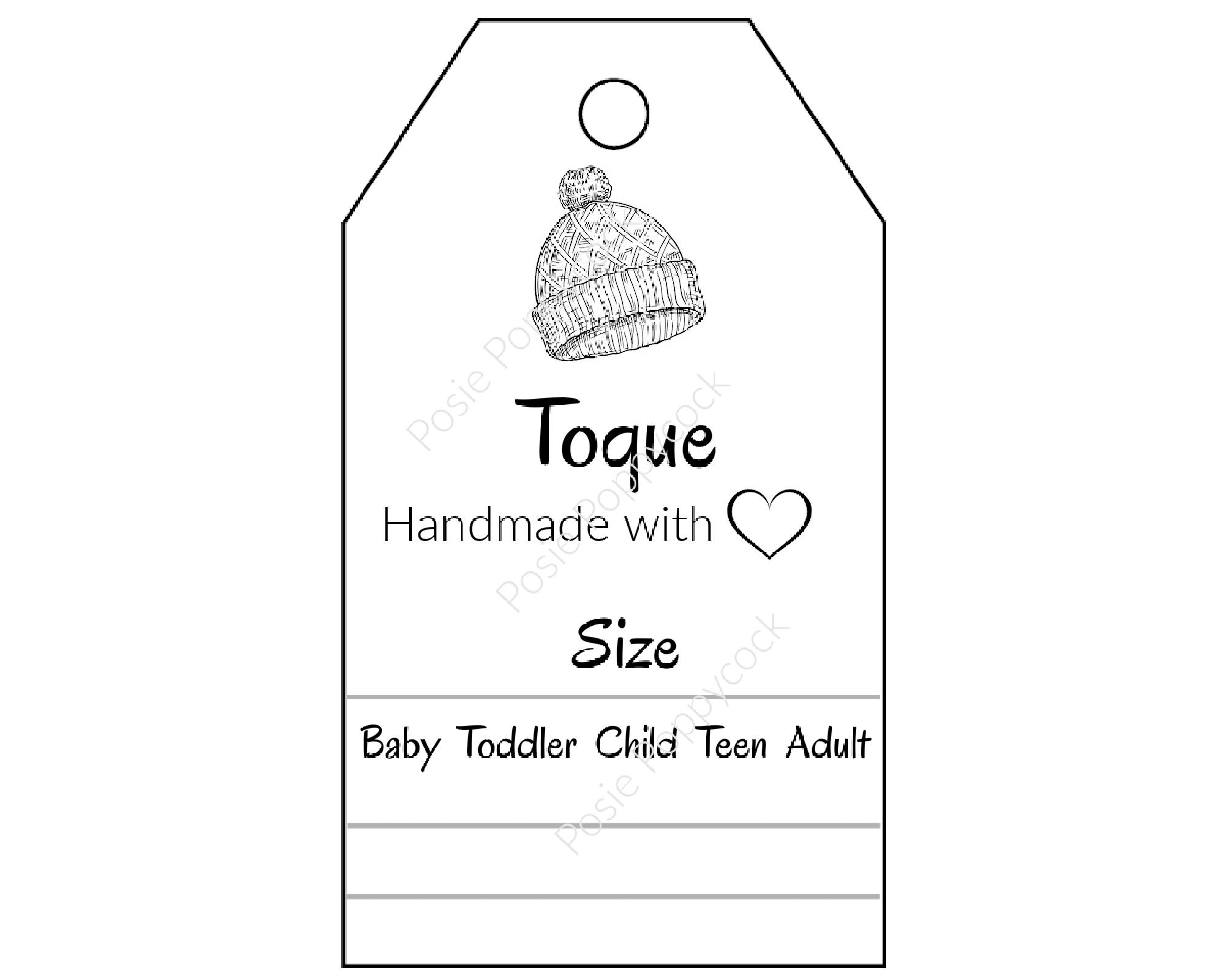 Printable Toque Tags, Price Tags, Size & Care Tags, Winter Hat Tags ...