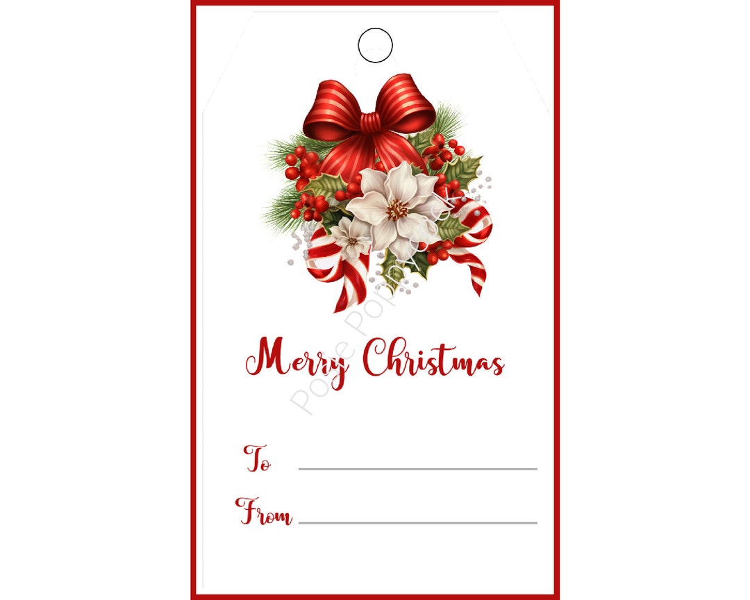 Floral Christmas Gift Tags | Printable Holiday Set of 8 (PDF) - Etsy