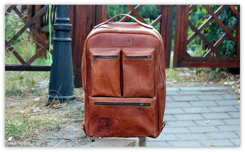 Waxed Leather Backpack / COGNAC Laptop Backpack Men / Brown Leather ...