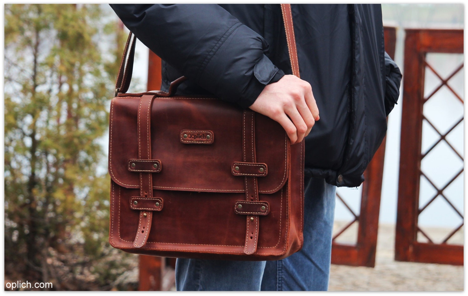 Leather Messenger Bag/travel Men's Briefcase / Laptop Satchel / Work ...