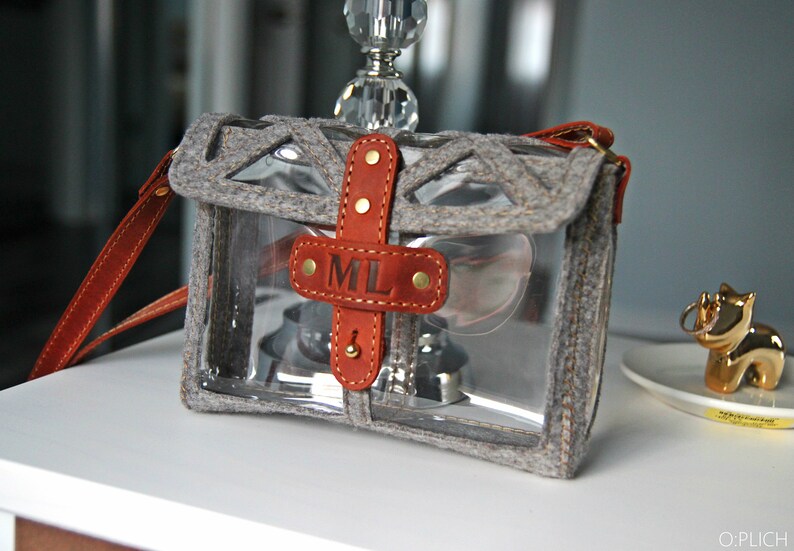 Clear Purse-clear Stadium Bag-genuine Leather & Grey Felt Bag-clear ...
