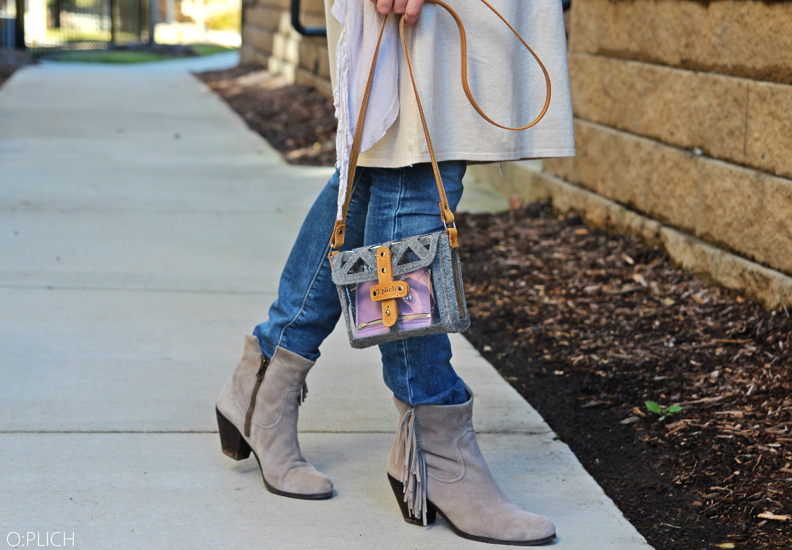 Clear Purse-clear Stadium Bag-genuine Leather & Grey Felt Bag-clear ...
