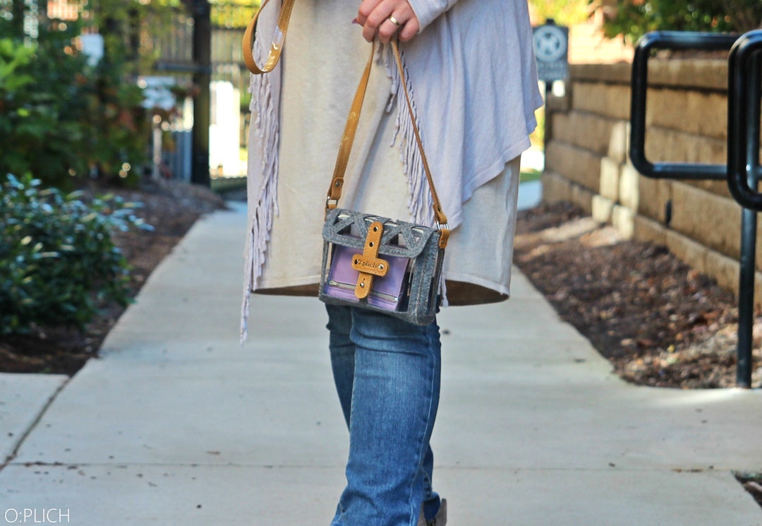 Clear Purse-clear Stadium Bag-genuine Leather & Grey Felt Bag-clear ...