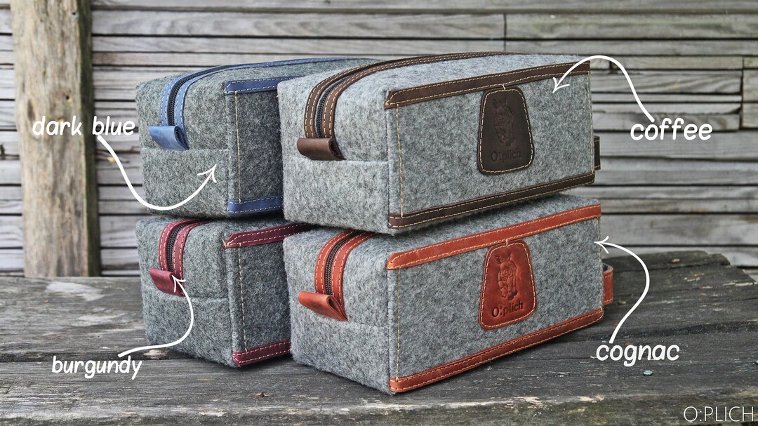 Groomsmen Gift Bag / Felt & Leather Men's Toiletry Bag /dopp Kit for ...