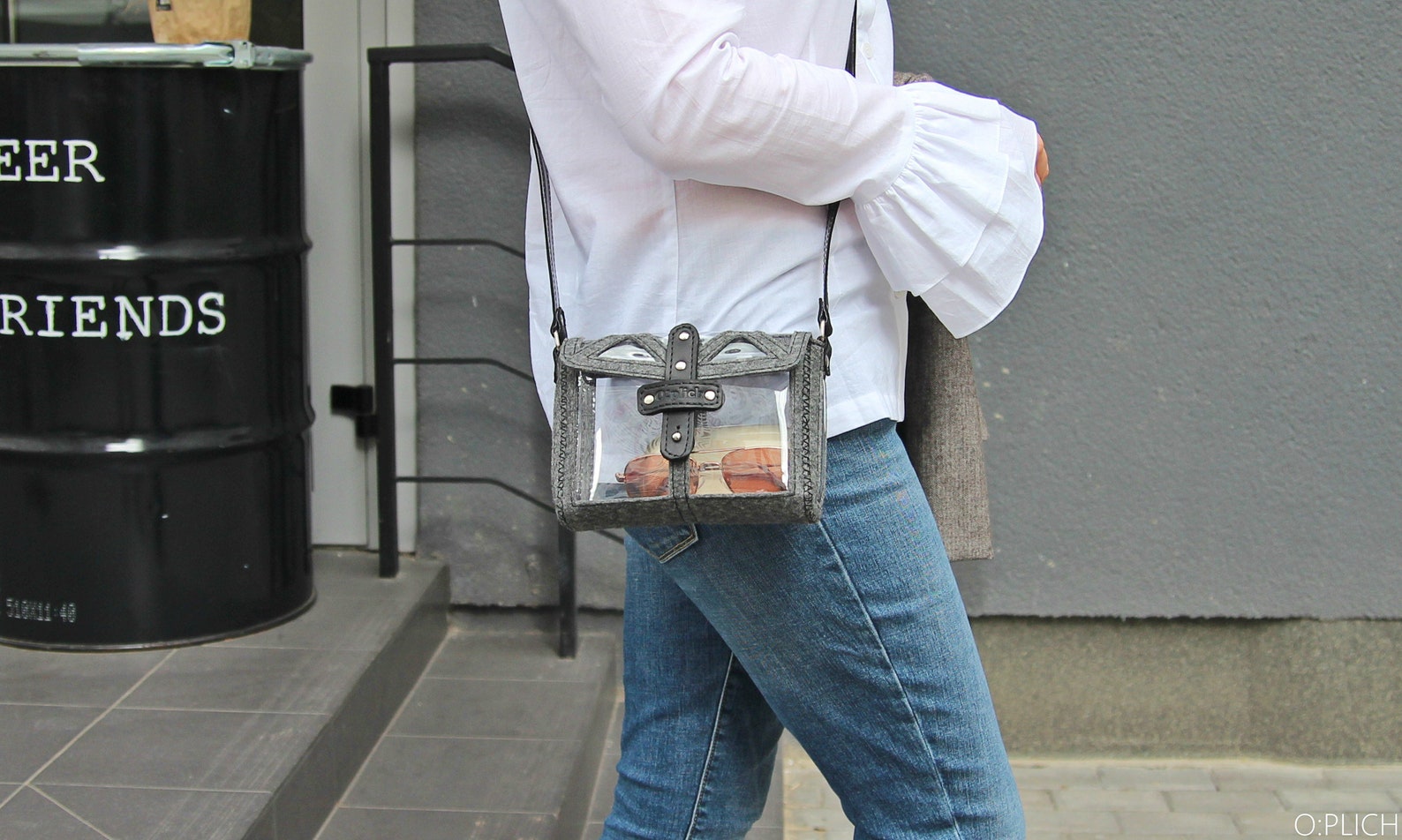 Clear Purse-clear Stadium Bag-genuine Leather & Grey Felt Bag-clear ...