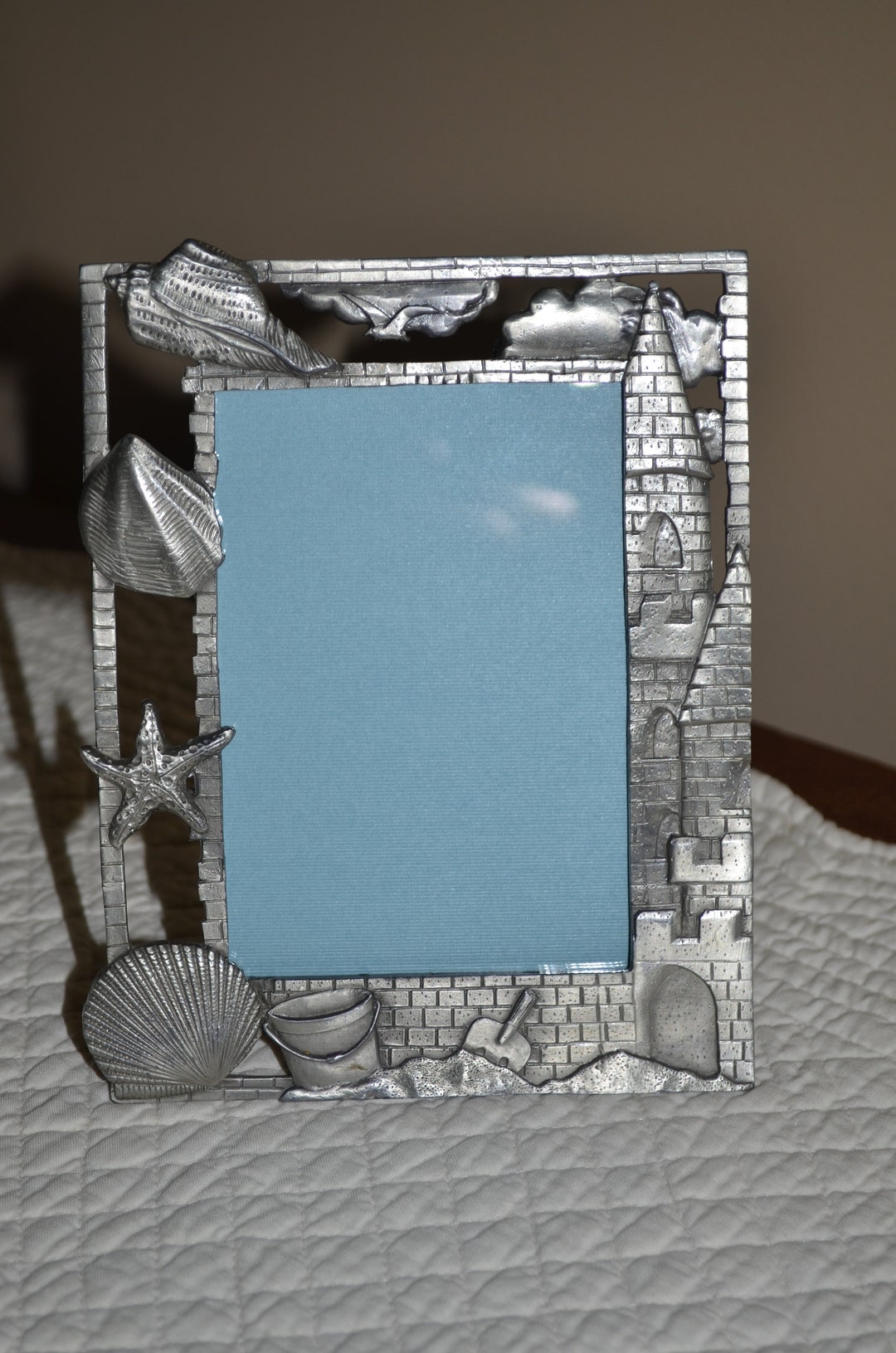 Vintage Pewter Picture Frame 3.5 X 5 With Beach Theme Shells and Sand ...
