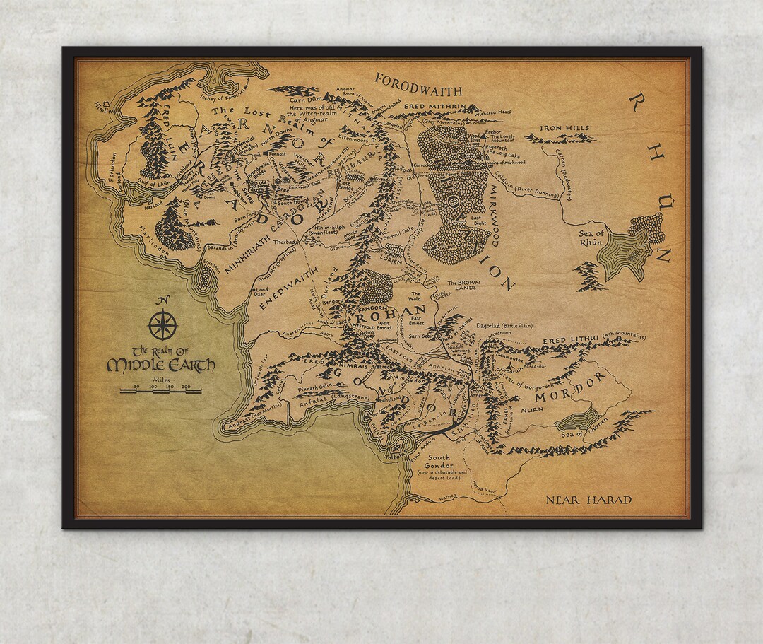 Middle Earth Map Lord of the Rings Poster Print Hobbit Fantasy Map Lotr ...