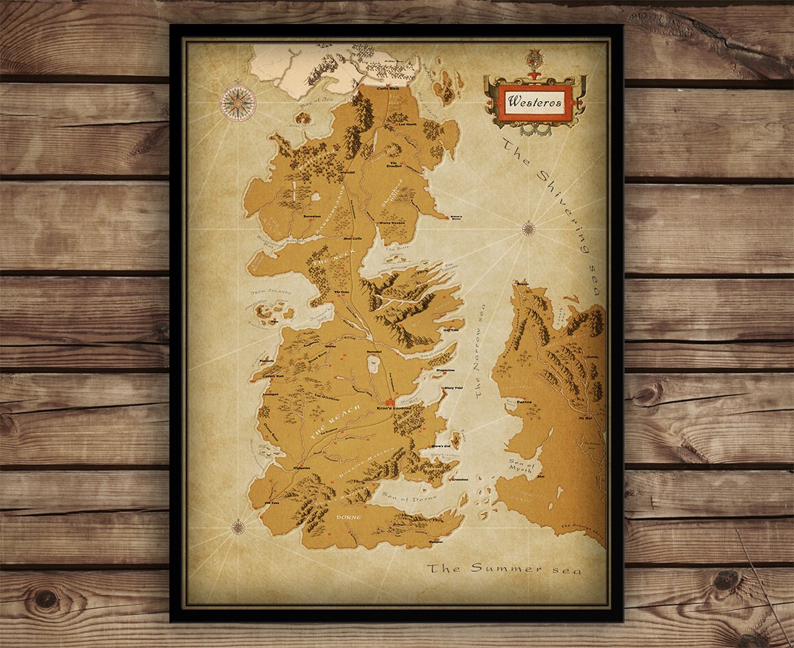 Game of Thrones Map Game of Thrones Gift Westeros Map Poster Print Game ...