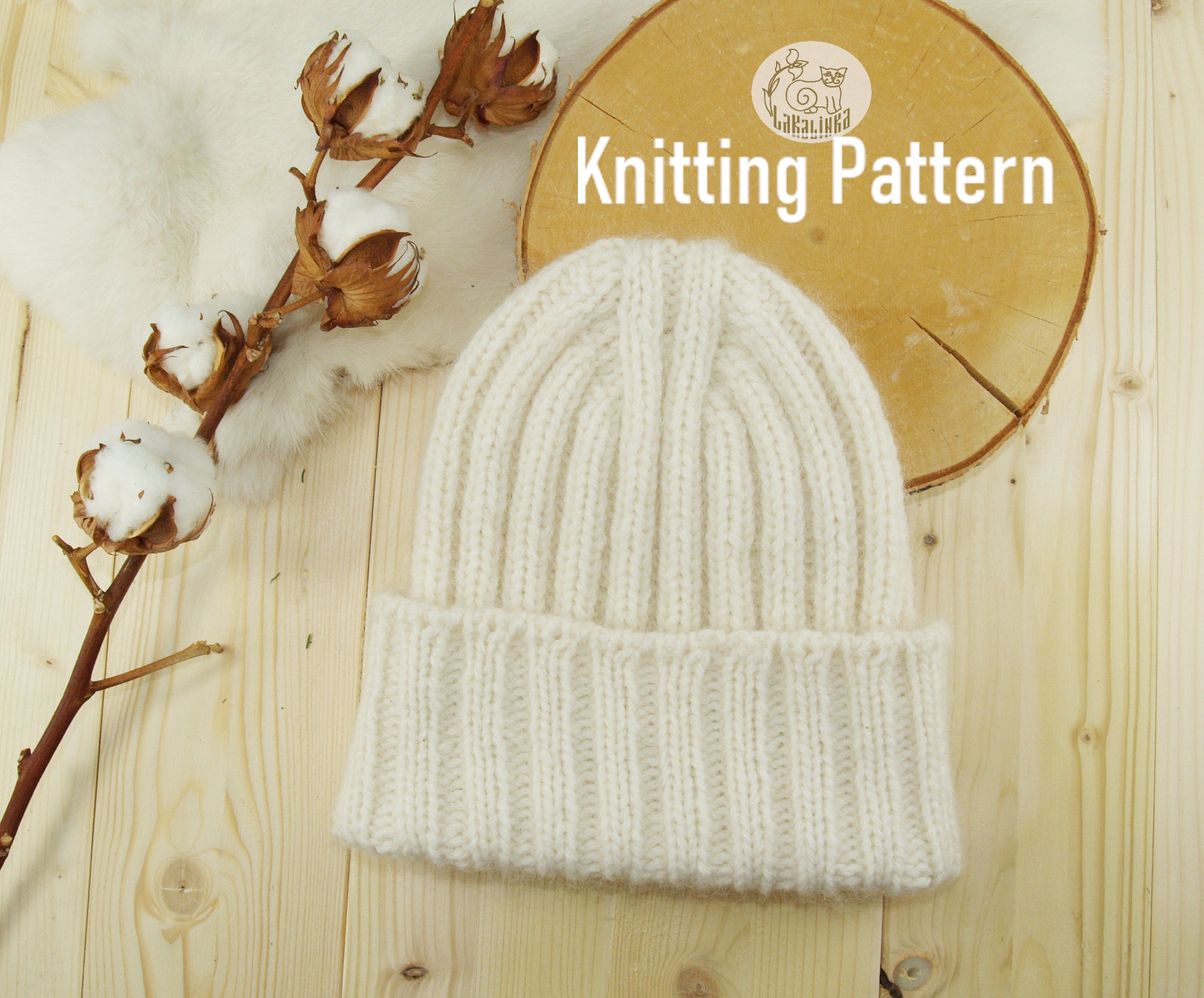 Knitting Pattern Folded Brim Beanie Knit Toque Pattern Adult Child Kids ...