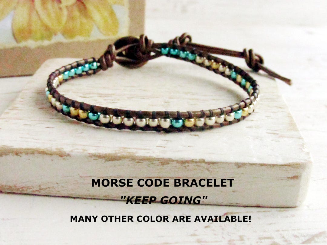 KEEP GOING Morse Code Bracelet for Women, Dainty Leather Wrap Bracelet, Motivational Jewelry - Etsy