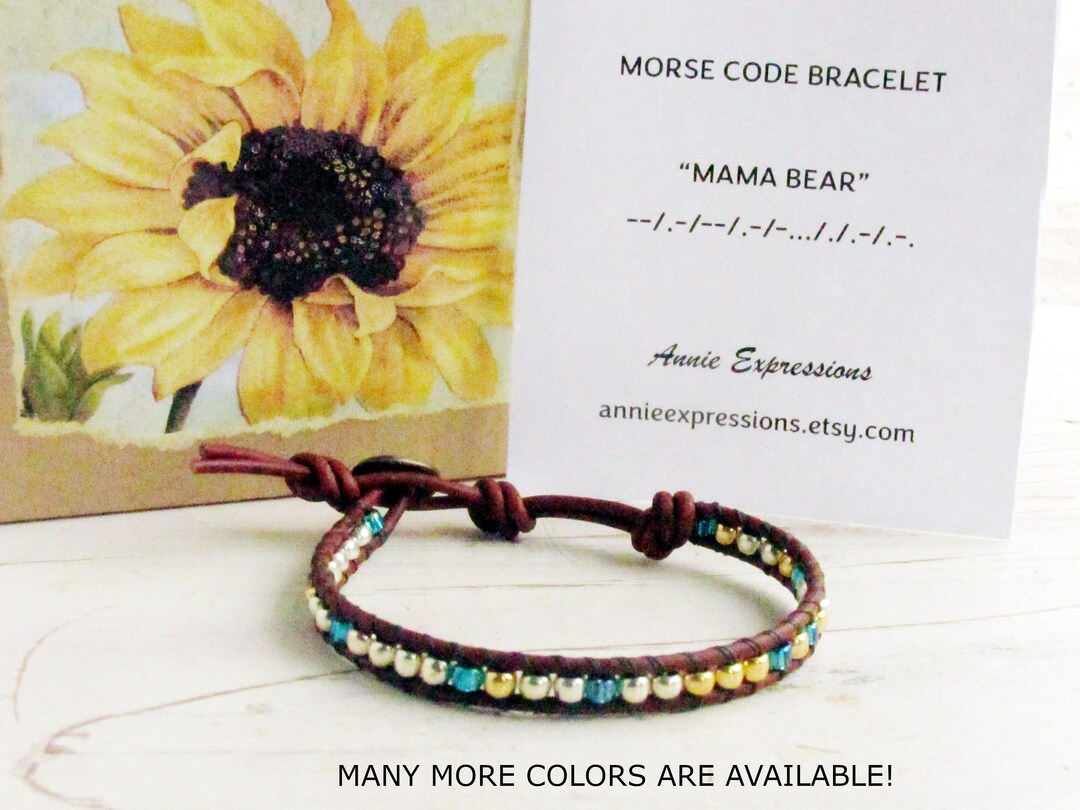 Mama Bear Morse Code Beaded Leather Wrap Bracelet, Birthday Gift for Mom, Mother's Day Gift ...