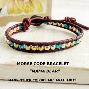 Mama Bear Morse Code Beaded Leather Wrap Bracelet, Birthday Gift for Mom, Mother's Day Gift ...