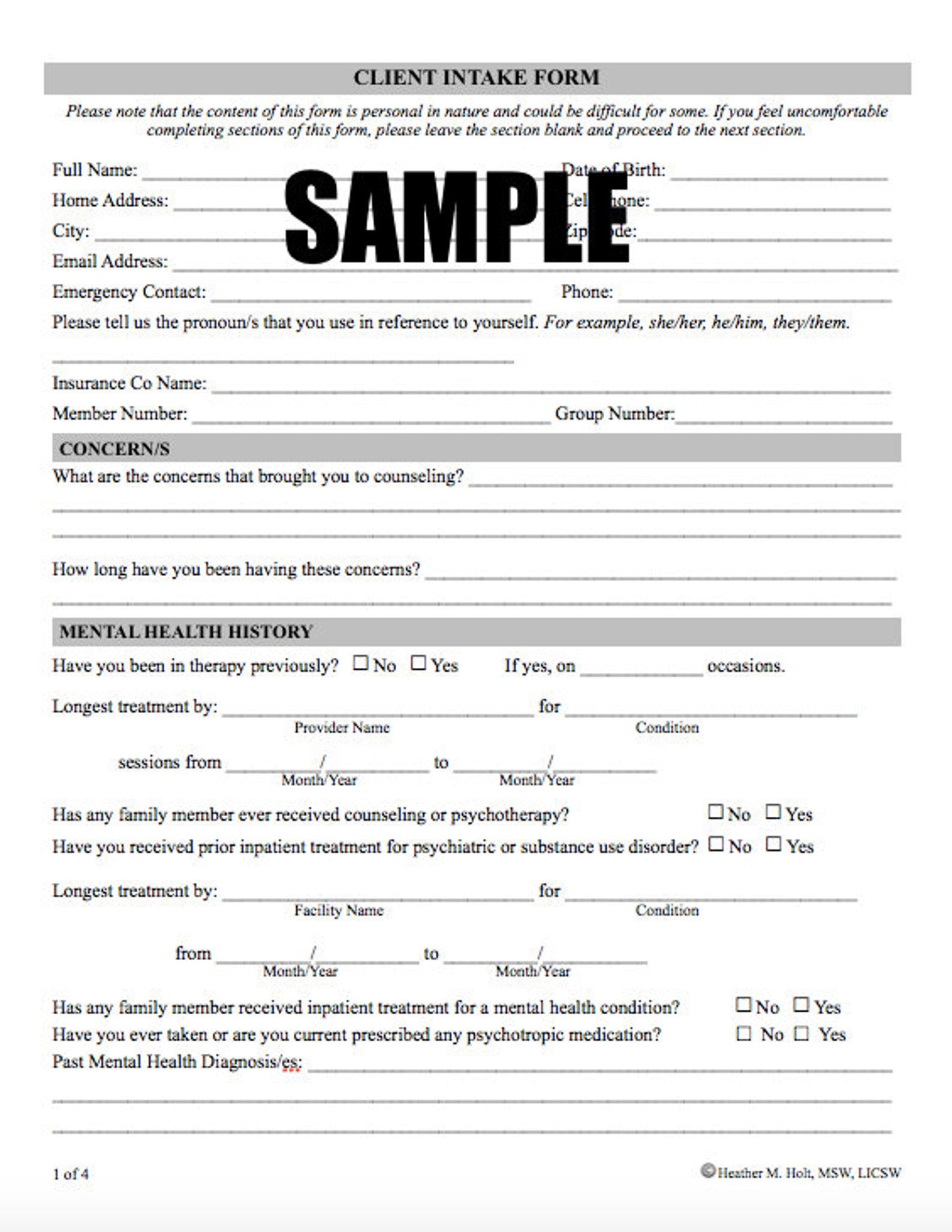 Mental Health Intake Form / Diagnostic Assessment - Etsy