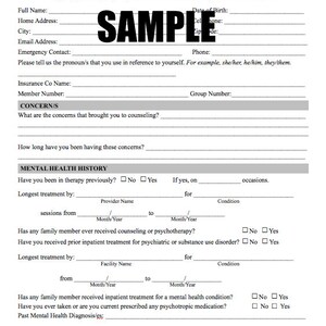 Mental Health Intake Form / Diagnostic Assessment - Etsy