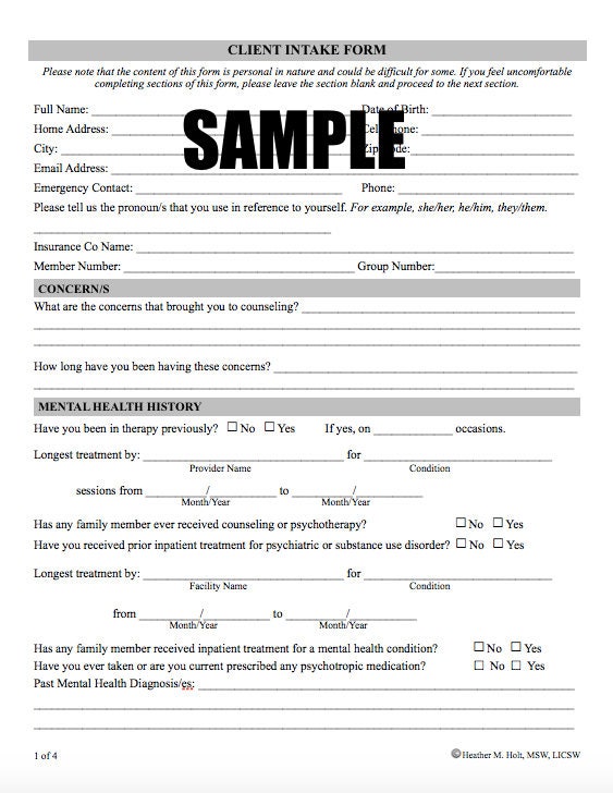 Mental Health Intake Form / Diagnostic Assessment - Etsy