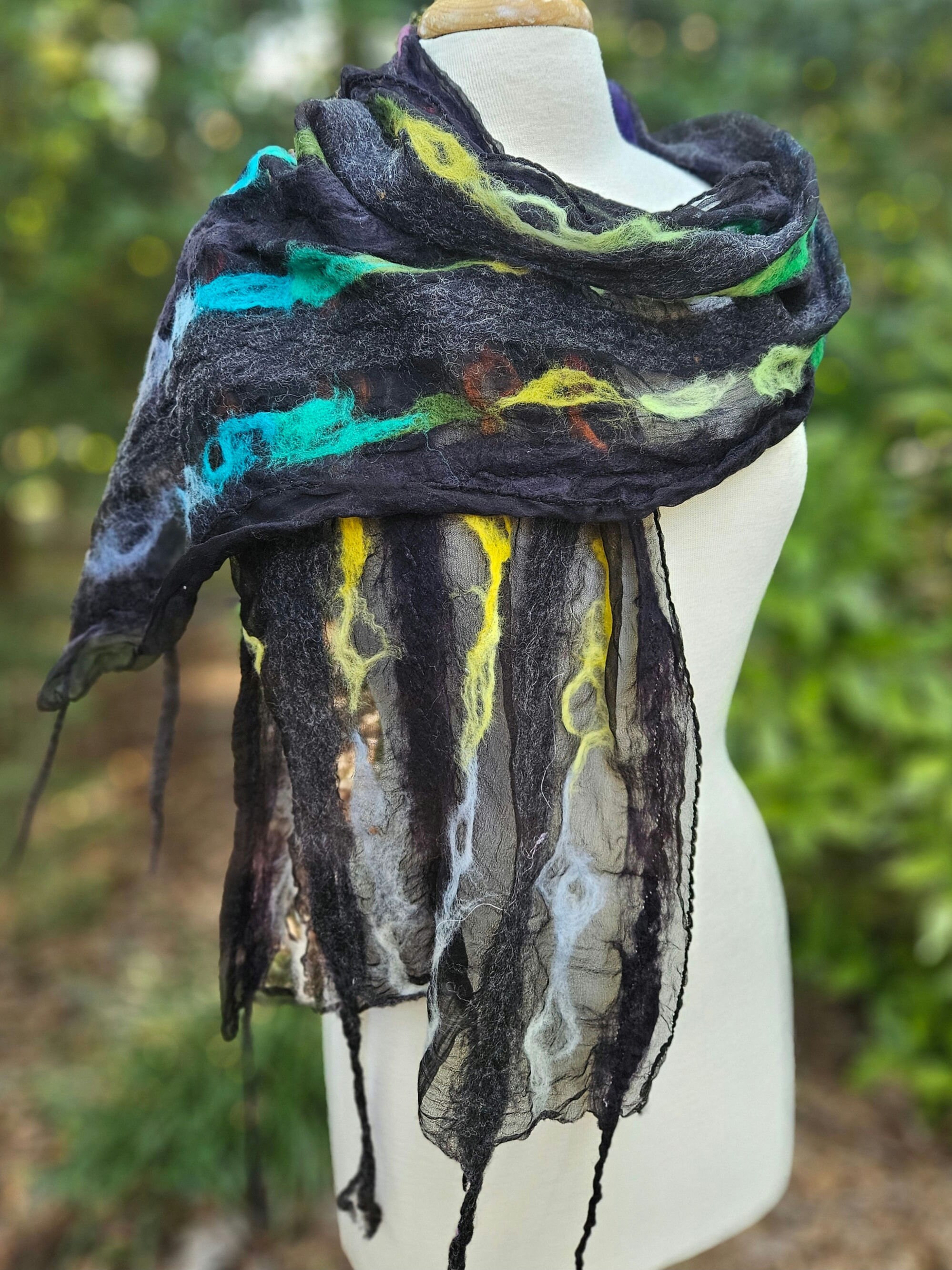 Nuno Felted Scarf in Black, Multi - Etsy