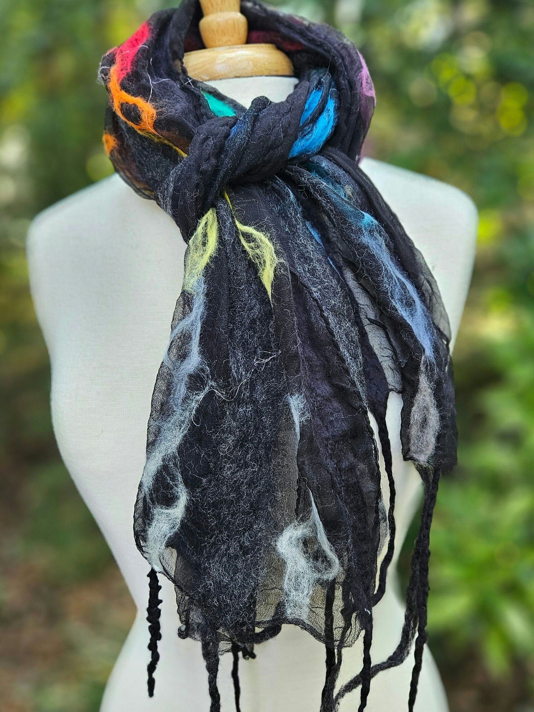 Nuno Felted Scarf in Black, Multi - Etsy
