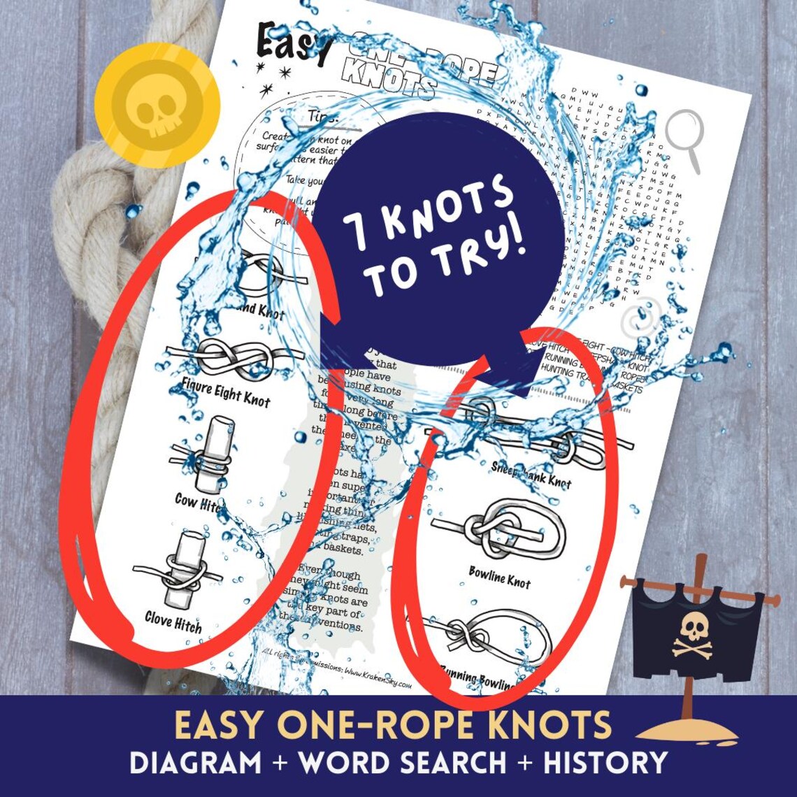 Easy One-rope Knots - Diagram + Word Search + History - Etsy