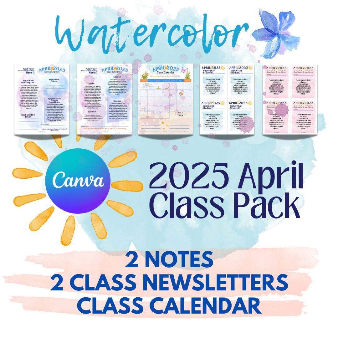 2025 April Spring Class Pack - Watercolor Theme! Canva Templates - Etsy