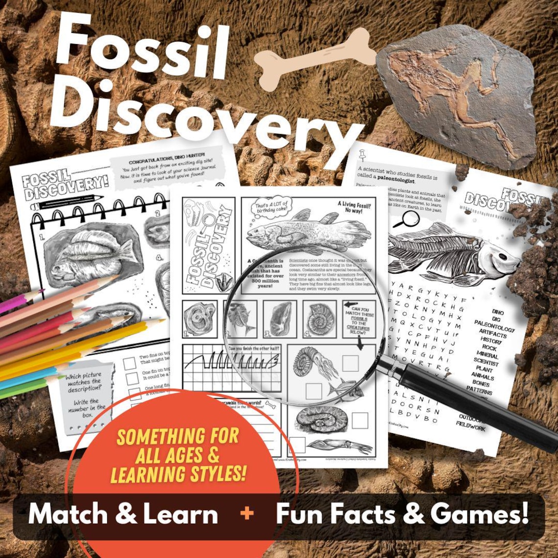 Fossil Discovery: Match & Learn- Fun Facts and Games! Printable ...