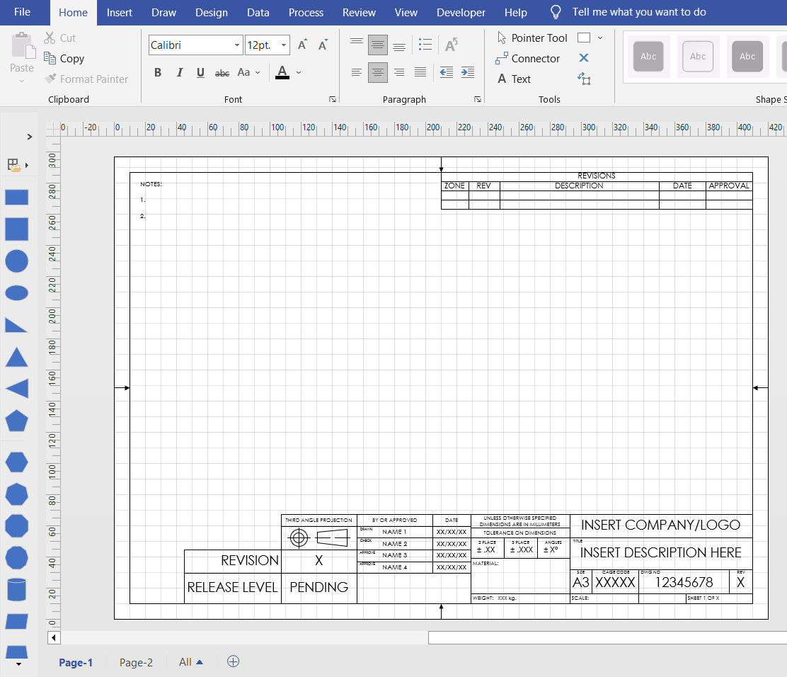 Visio Package, ISO A1 A2 A3 A4 Size Engineering Drafting, Drawing ...