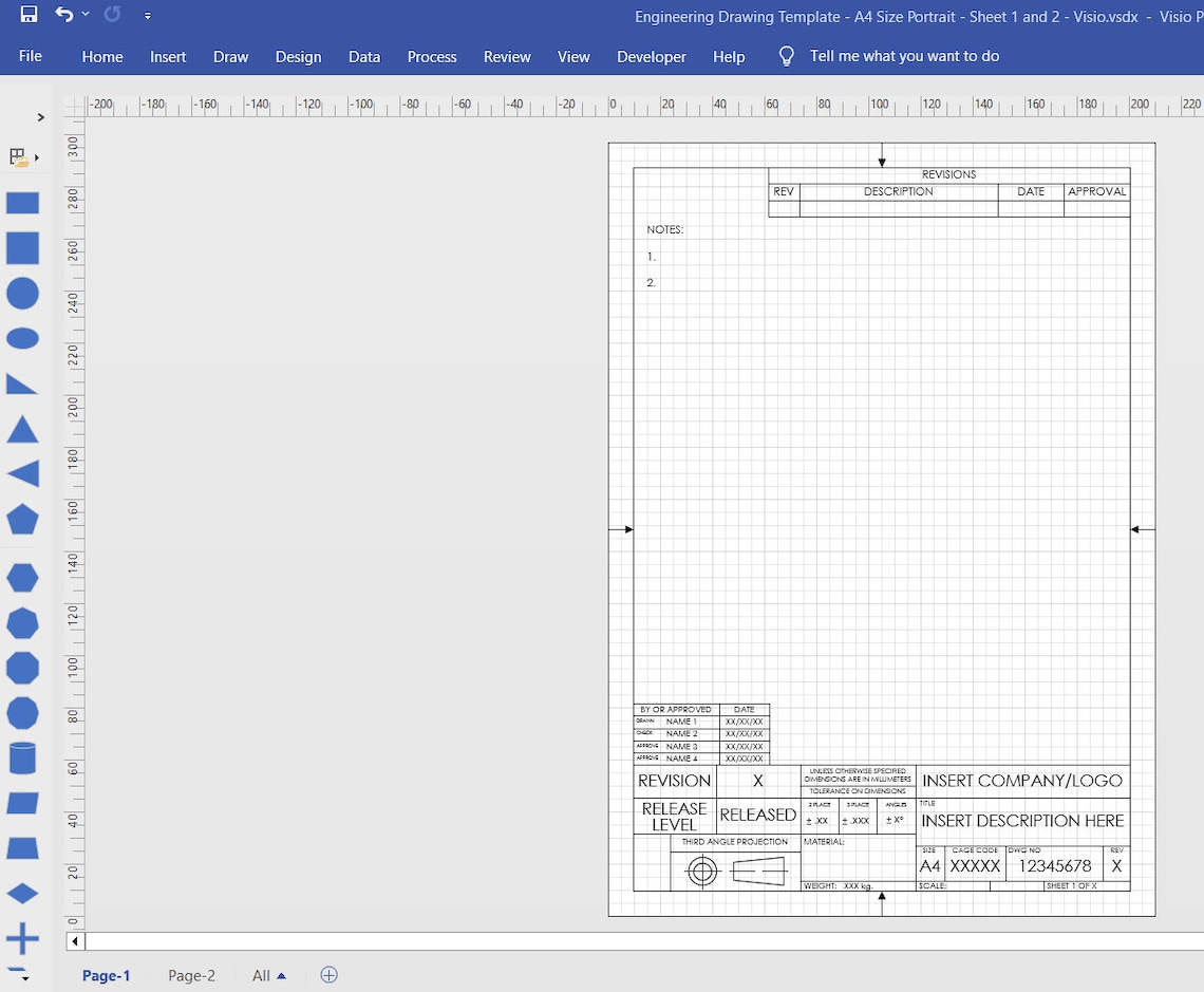 Visio Package Deal, ISO A4 Size Engineering Drafting, Drawing ...