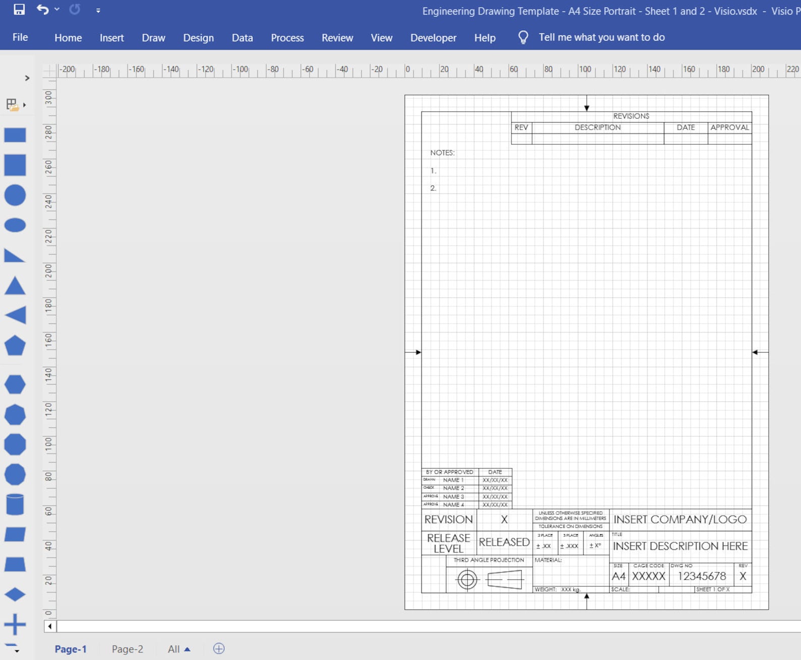 ISO A4 Visio Format Drafting Title Block Template Package, Sheets 1 & 2 ...