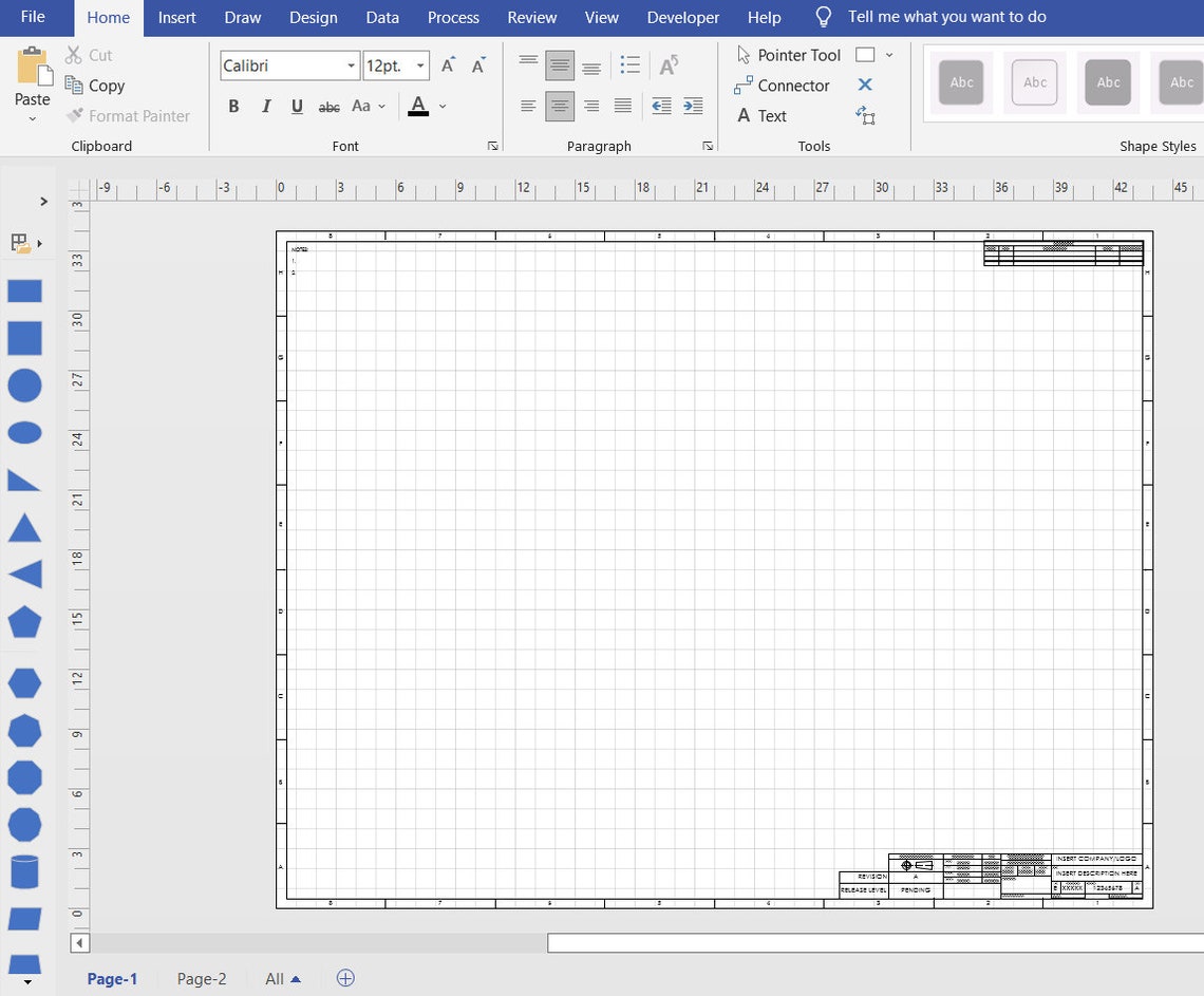 Visio Package Deal, ASME Y14 Format, ANSI A B C D E Size Engineering ...
