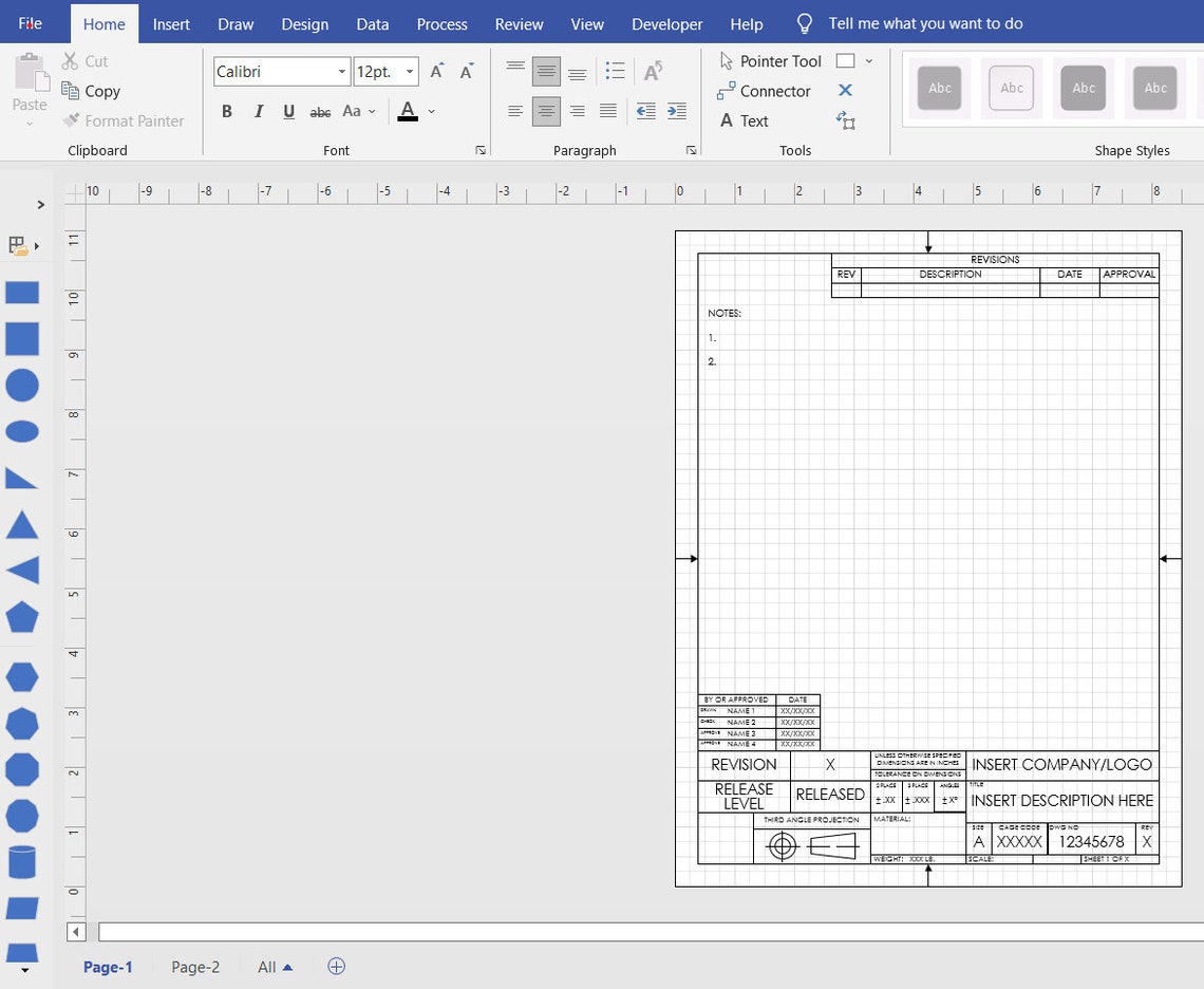 ANSI A and B Size Visio Format Drafting Title Block Template Package ...
