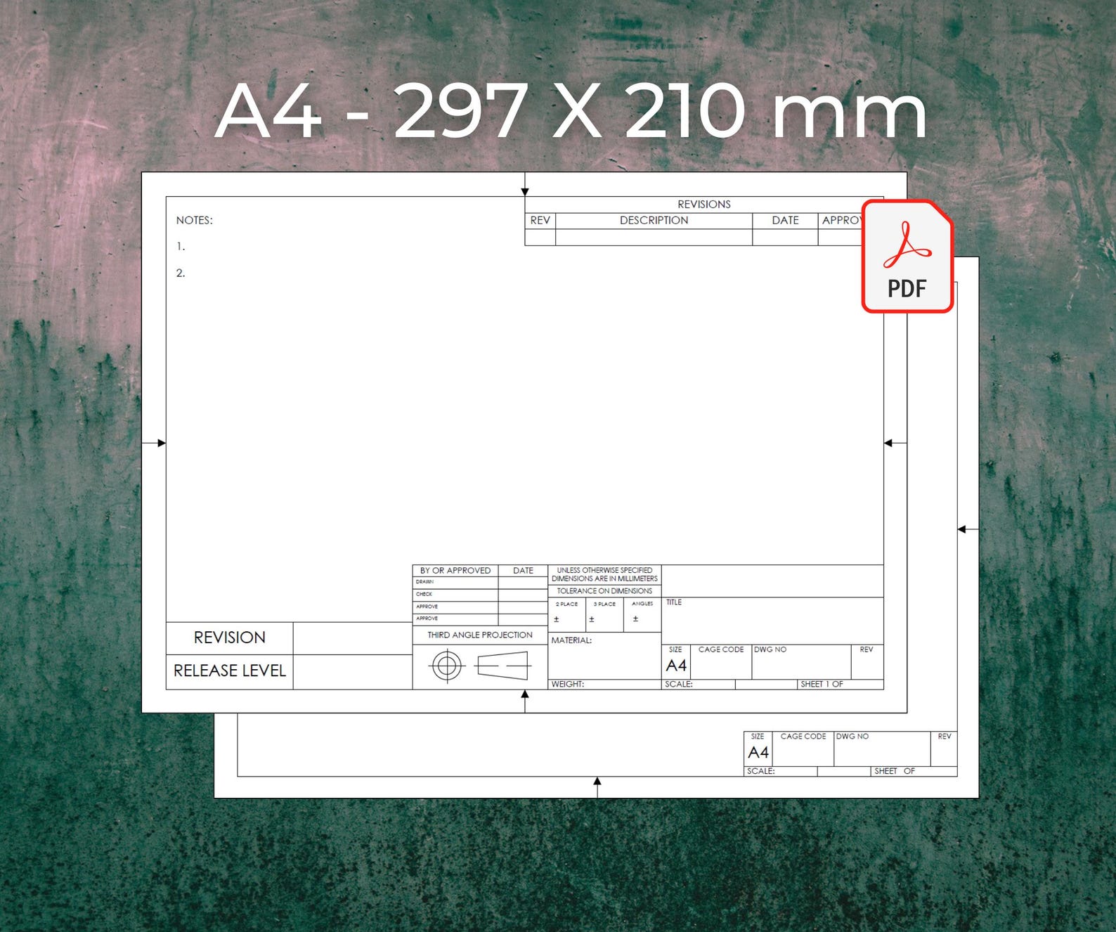 ISO A4 Size Printable PDF Drafting Title Block Template, Sheets 1 & 2 ...