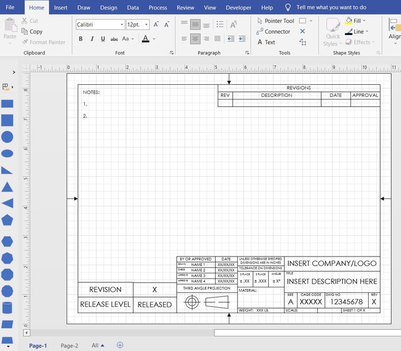 ASME Y14 Format, Visio Package Deal, ANSI A B C D E Size Engineering ...