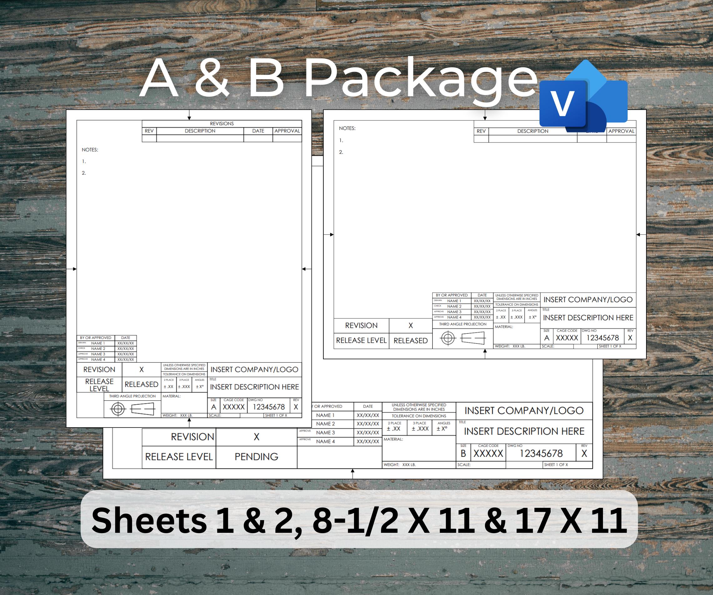 ANSI A and B Size Visio Format Drafting Title Block Template Package ...
