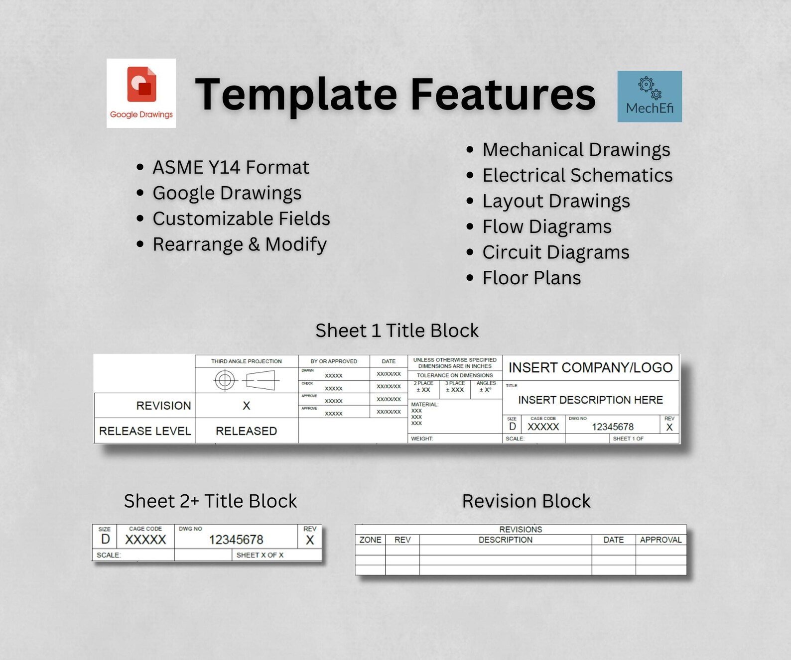 ANSI D-size Google Drawings Format Drafting Title Block Template ...